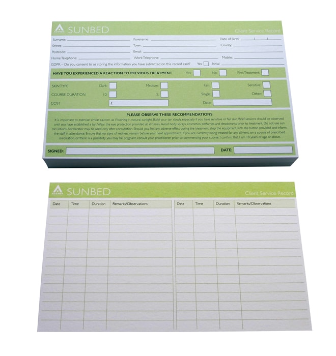 Agenda Record Cards Sunbed (100) – Hairco & Beauty
